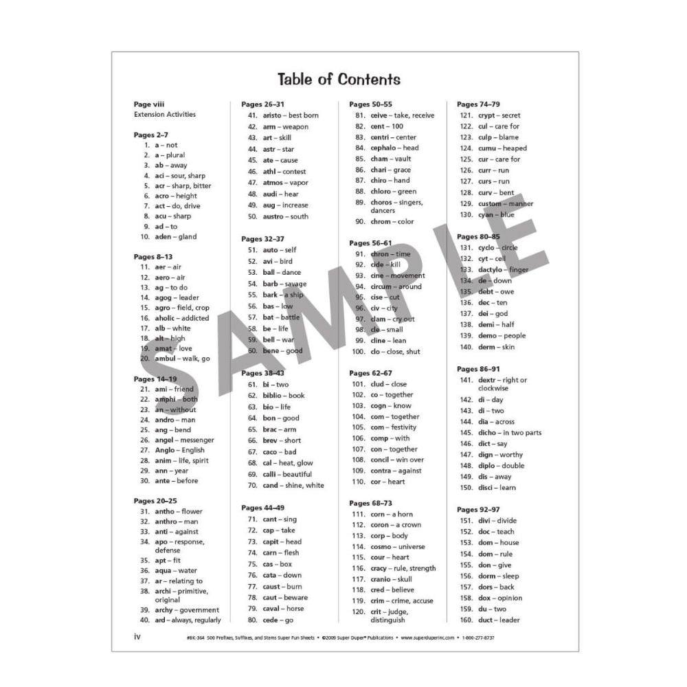 500 Prefixes, Suffixes, and Stems Super Fun Sheets | Canada ...