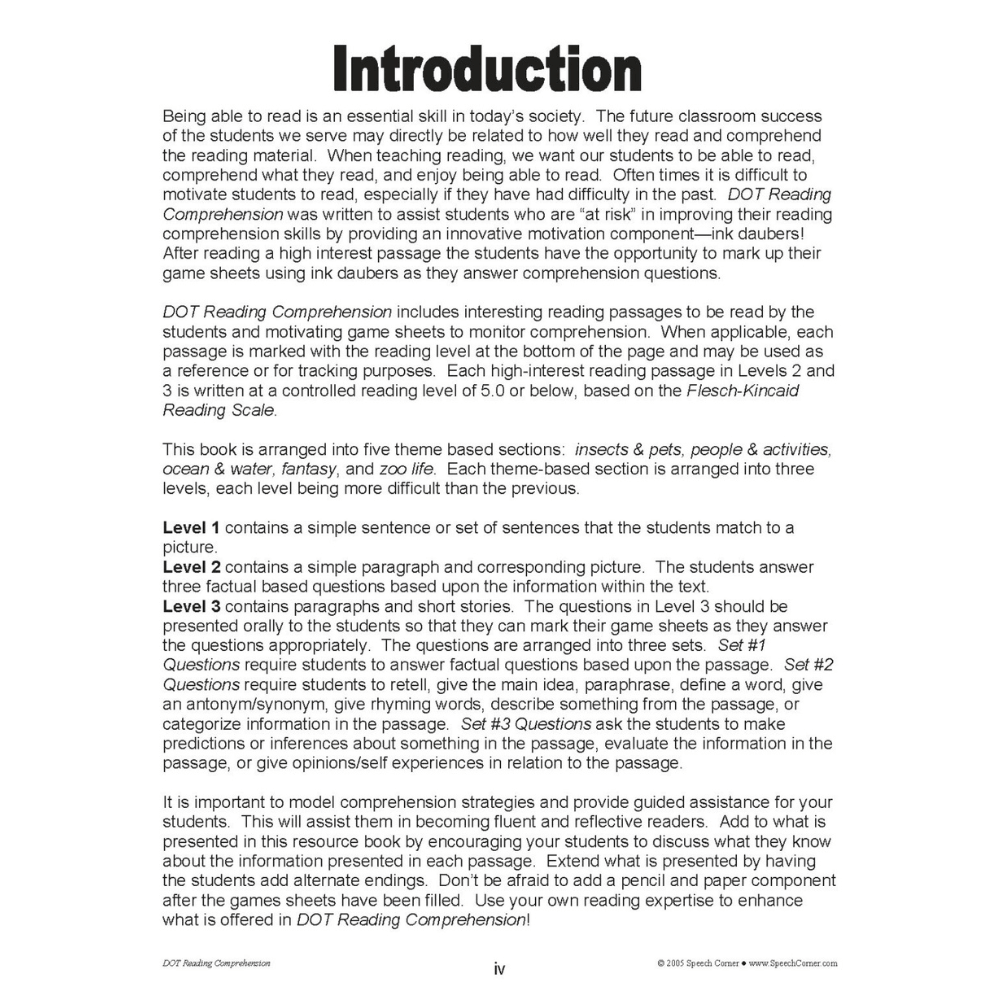 DOT Reading Comprehension | Speech Therapy Resource – Rejuvenate Resources